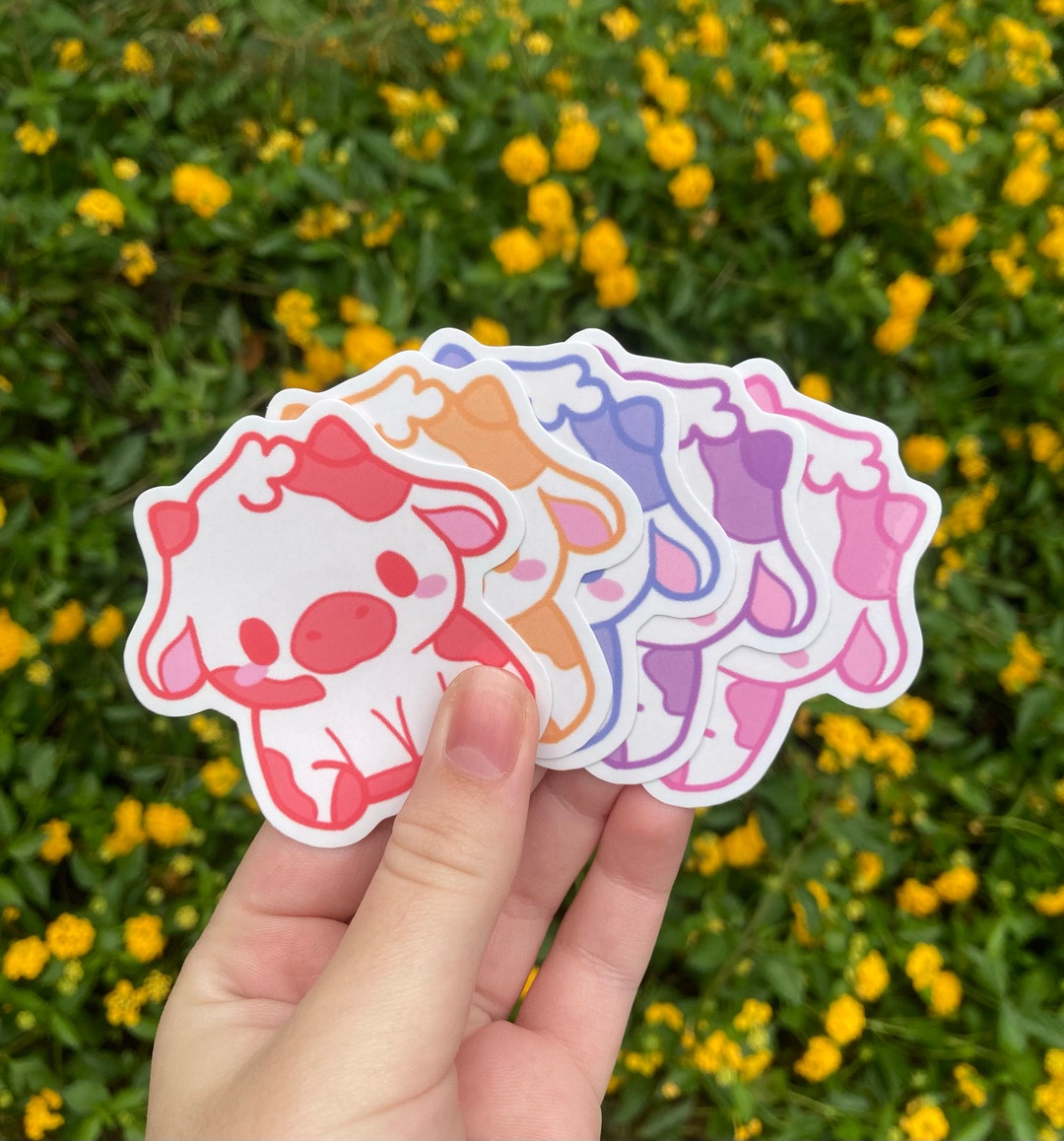 Adorable Cow Stickers - Vinyl Waterproof Stickers - Colorful Pastel ...