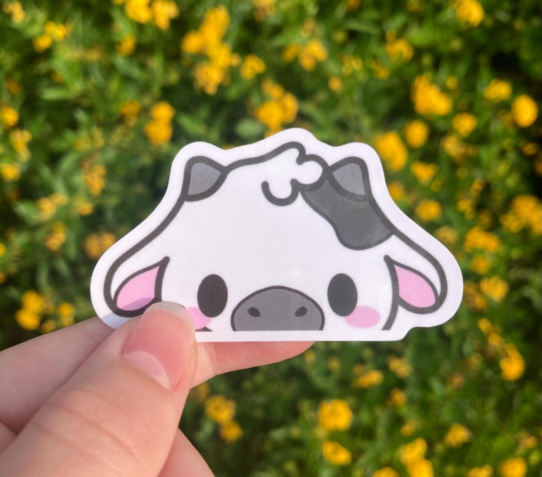 Adorable Cow Peeker Stickers - Vinyl Waterproof Stickers - Black ...