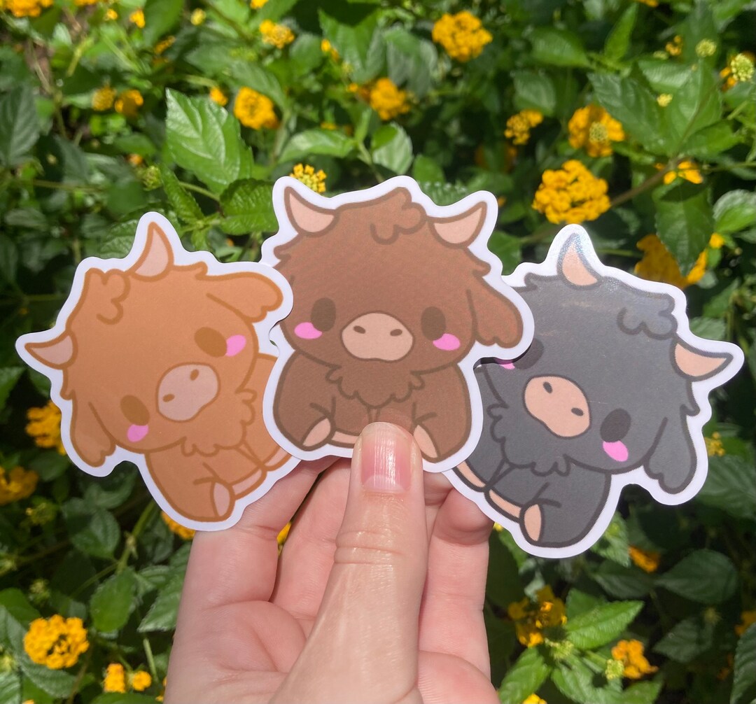 Adorable Highland Cow Waterproof Sticker - Laptop, Water Bottle Decal ...
