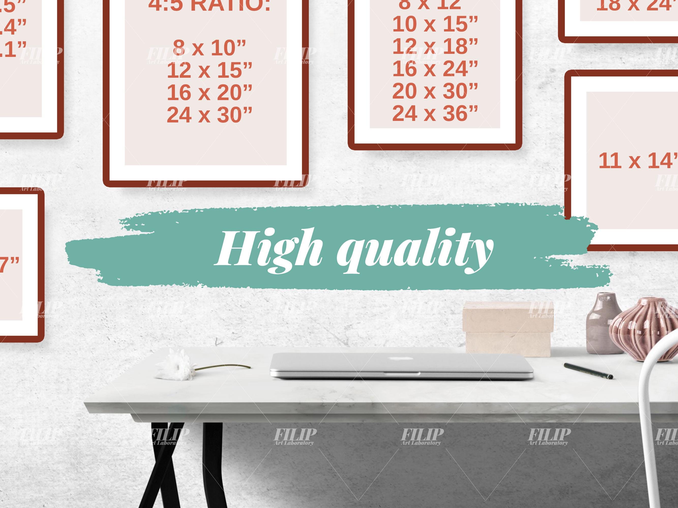 Wall Art Size Guide, Frame Size Guide, Digital Print Size Mockup, Poster Size, Desk and Laptop ...