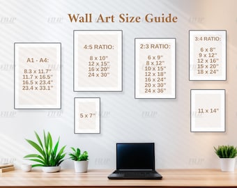 Wall Art Size Guide, Frame Size Guide, Digital Print Size Mockup, Poster Size, Desk and Laptop ...