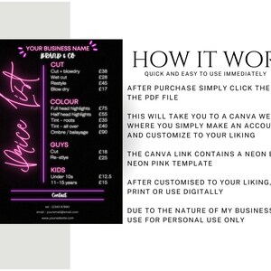 Neon Price List Template DIY Small Business Printable Pricing Guide ...