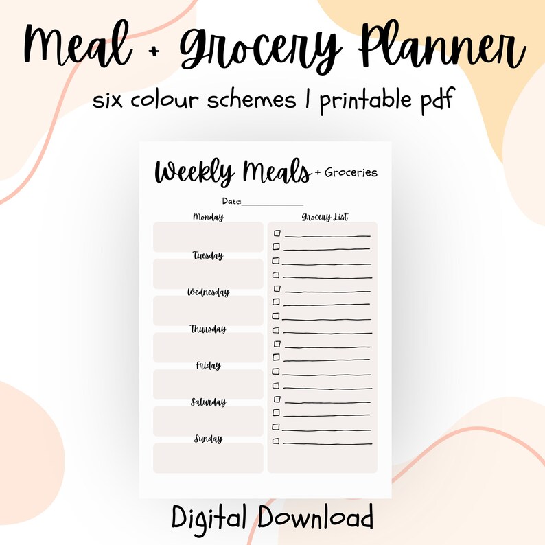 Meal Planner and Groceries Planner, Weekly Menu Planner, Meal Prep ...