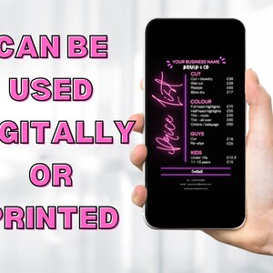 Neon Price List Template DIY Small Business Printable Pricing Guide ...