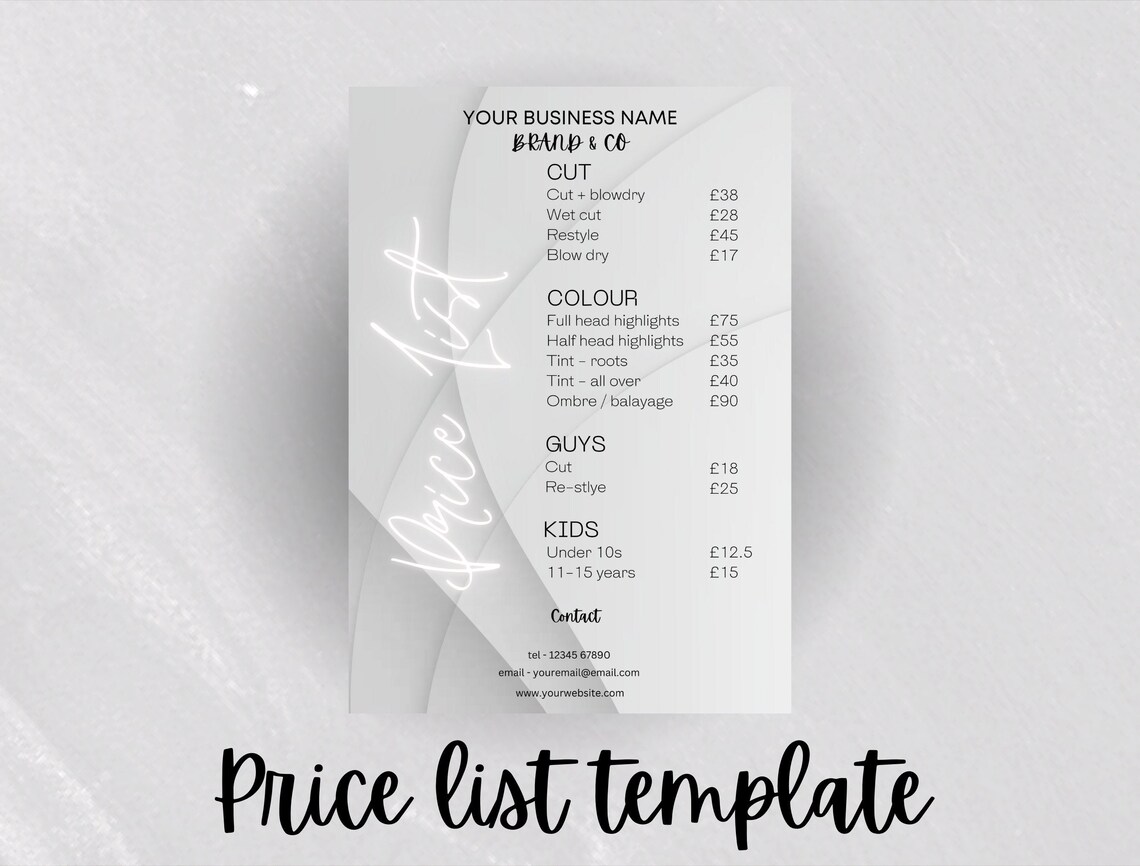 Editable Price List Template Sign for Small Business, Printable Price ...