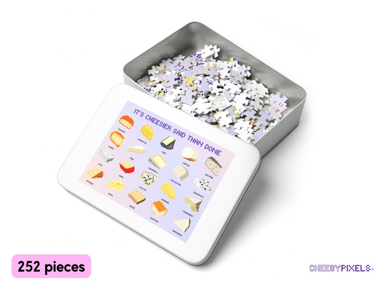 Pixel Art Cheese Variety Jigsaw Puzzle, Fun Cheese Pun Jigsaw Puzzle ...