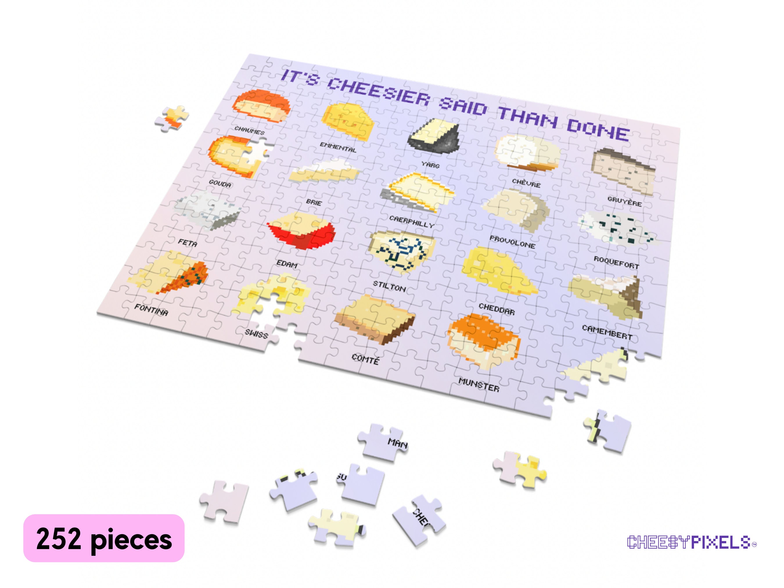 Pixel Art Cheese Variety Jigsaw Puzzle, Fun Cheese Pun Jigsaw Puzzle ...