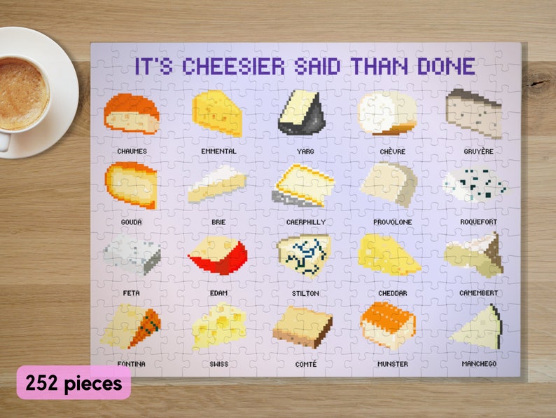 Pixel Art Cheese Variety Jigsaw Puzzle, Fun Cheese Pun Jigsaw Puzzle ...
