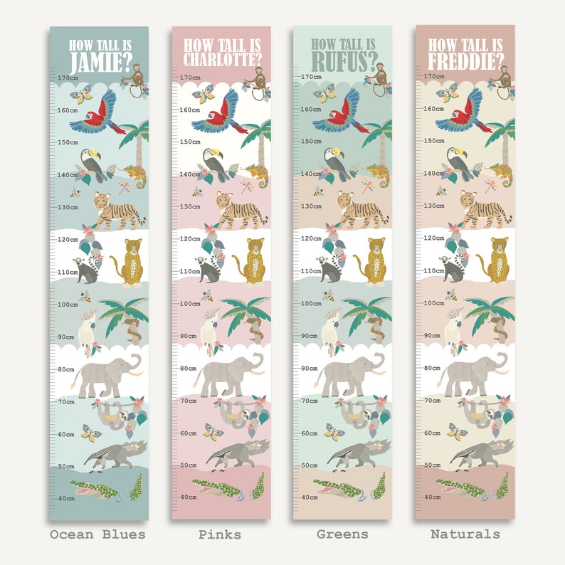 Personalised Height Chart for Children Jungle Animals Multiple ...