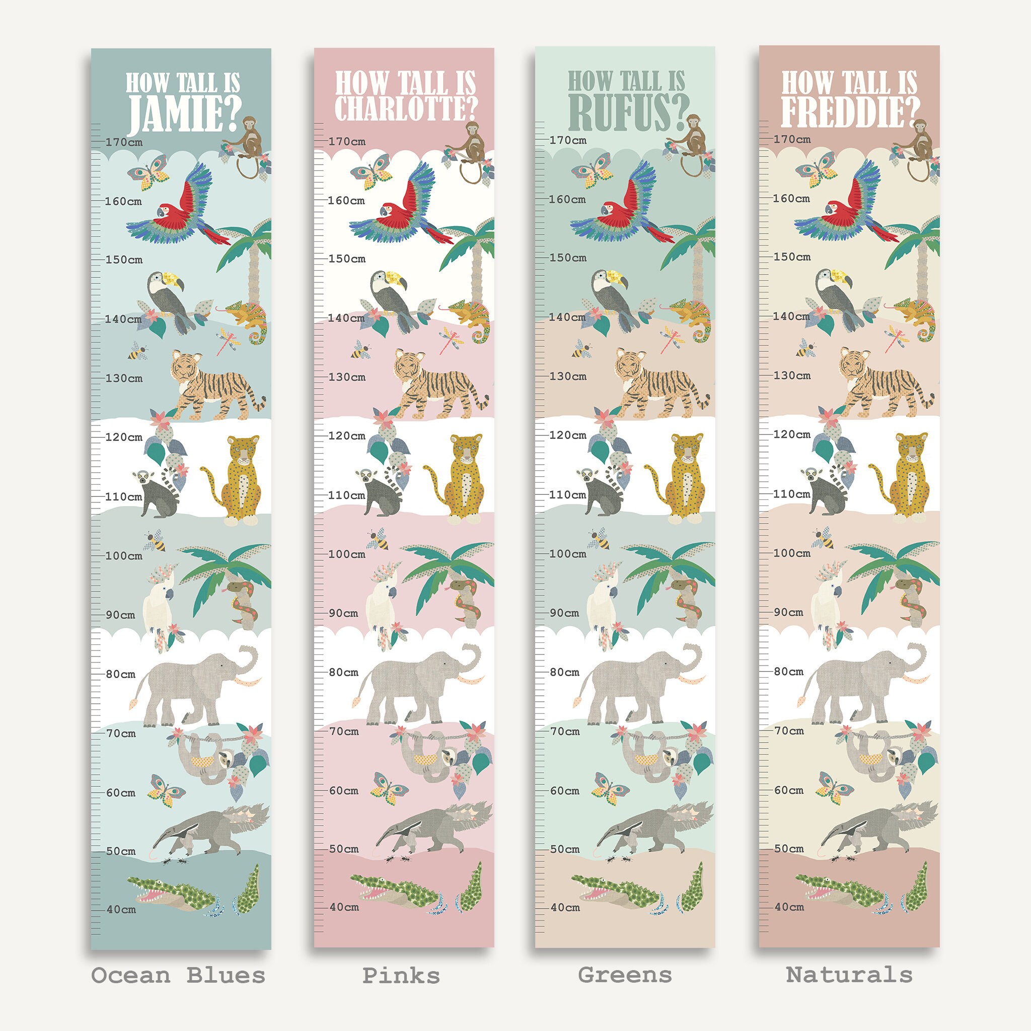 Personalised Height Chart for Children Jungle Animals Multiple ...