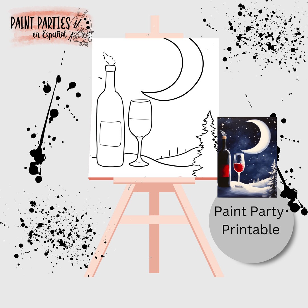 DIY Paint Party Printable Adult Paint & Sip Template Canvas Stencil Coloring Page PNG Download ...