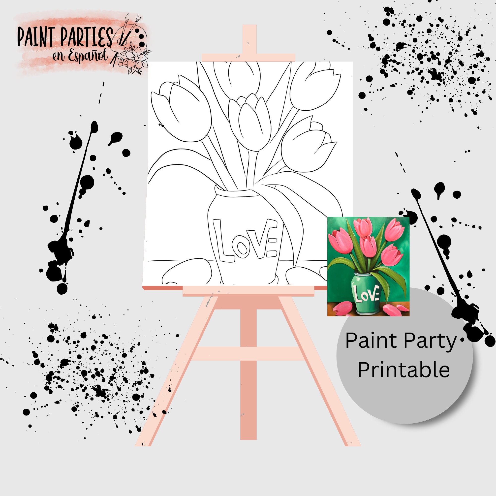 DIY Paint Party Printable Adult Paint & Sip Template Canvas Stencil ...
