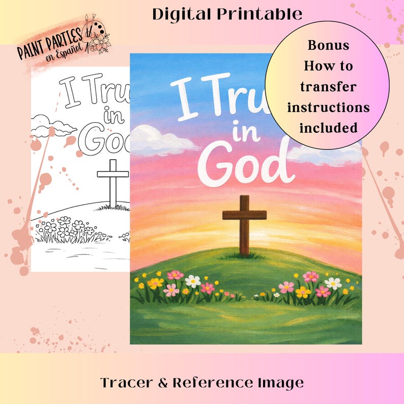 Faith Sip and Paint Party Template DIY Canvas Printable Coloring Page ...