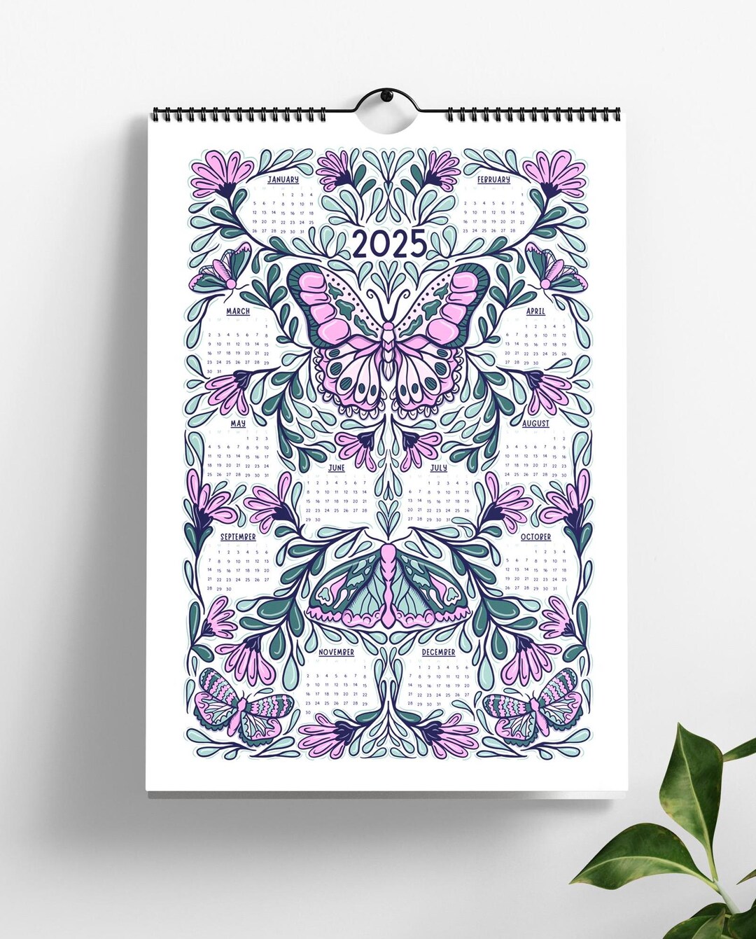 2025 Printable Calendar | Floral Butterfly Wall Art | Digital Download ...