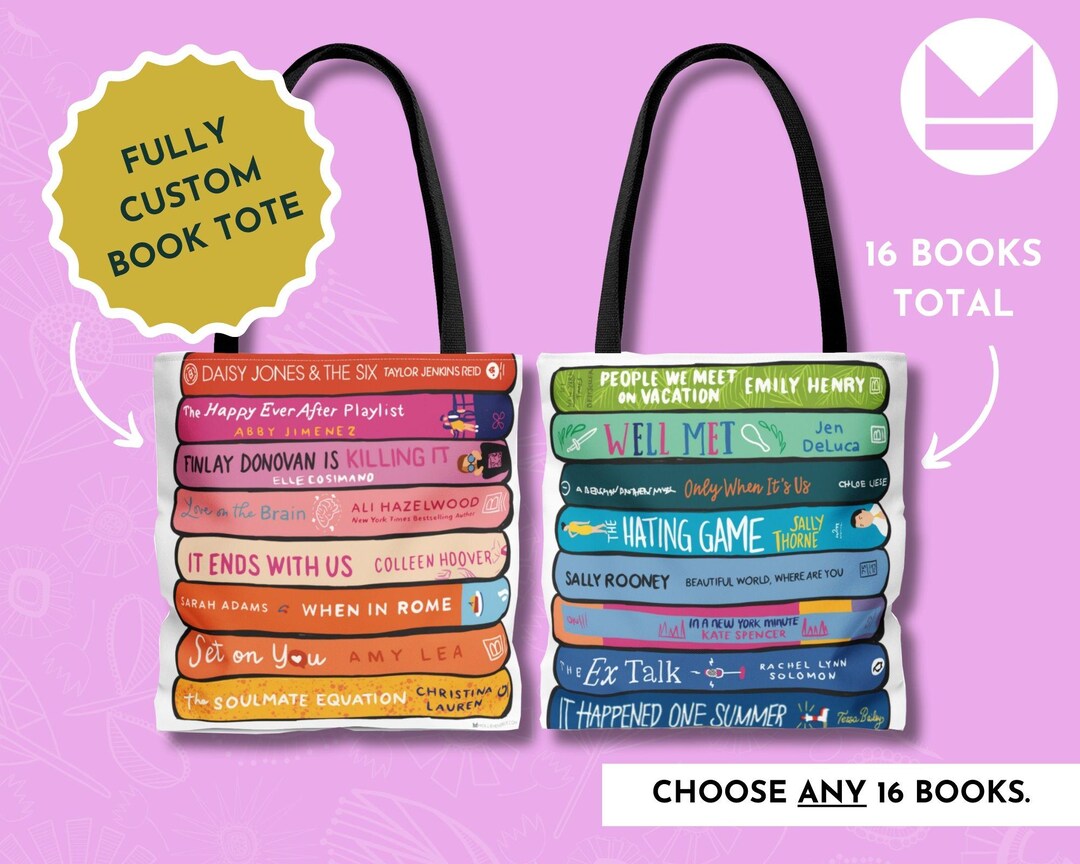 Custom Book Stack Tote Bag | Personalized Book Lover Gift | Bookworm ...