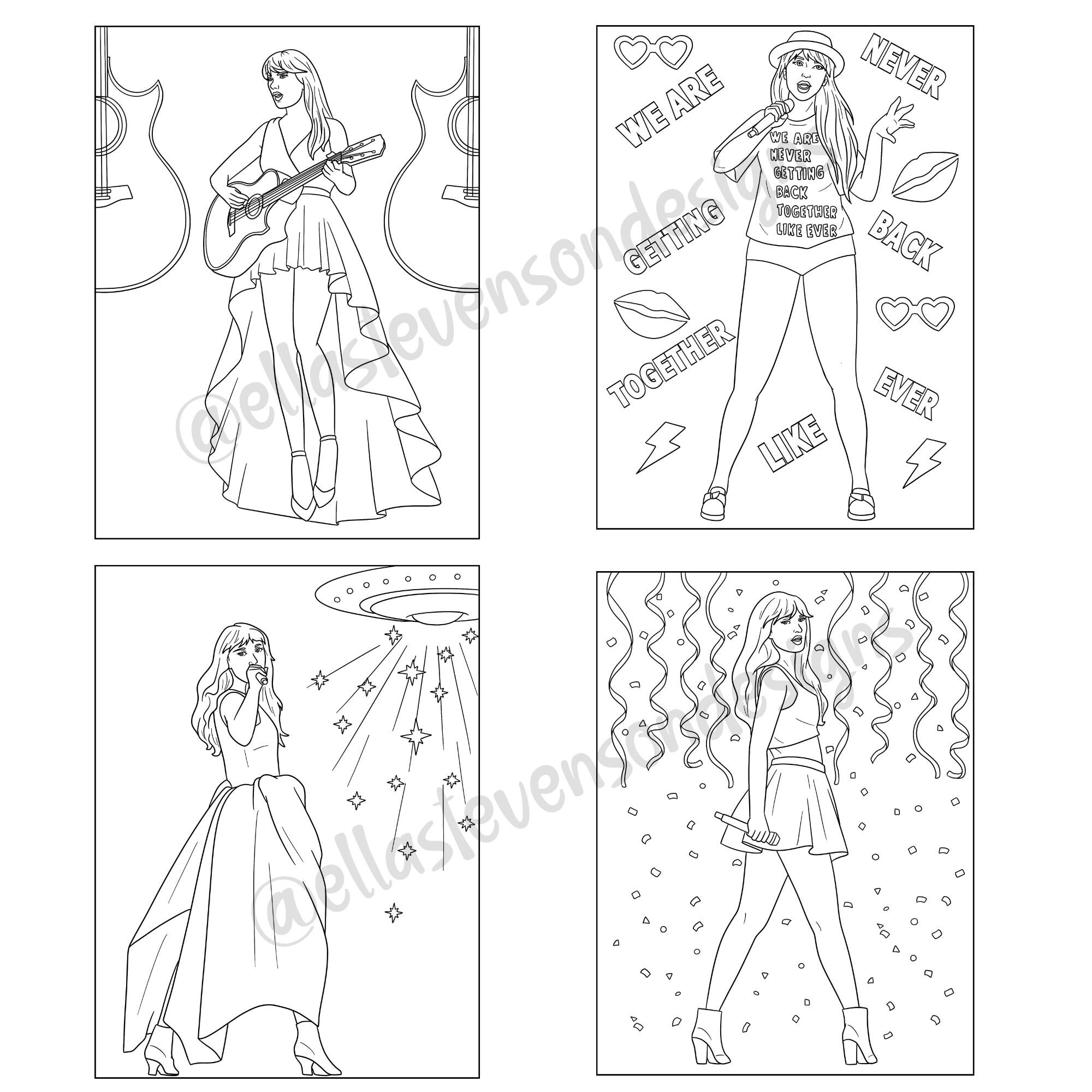 Taylor Swift - Eras Tour Outfits - Coloring Pages. Swiftie Birthday ...