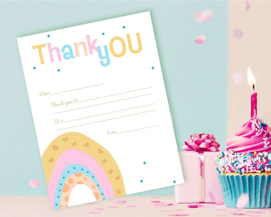 Rainbow Fill In-the-blank Thank You Cards for Kids, Instant Download ...