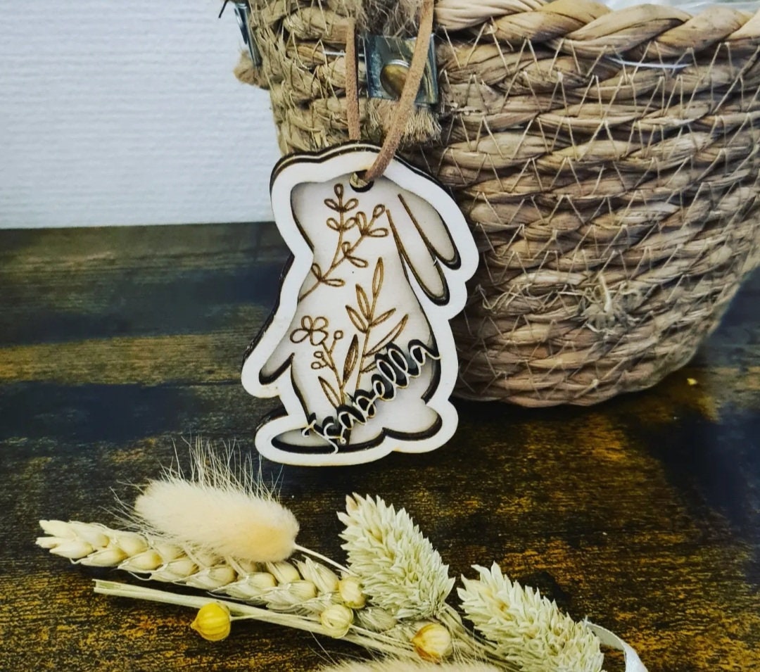 Personalized Wooden Easter Pendant With 3D Lettering, Bunny Shape - Etsy