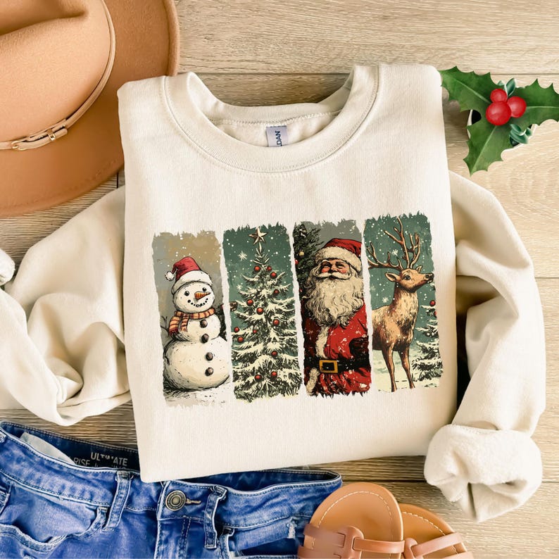 Retro Christmas Sweatshirt, Vintage Christmas Shirt, Santa Claus Shirt ...