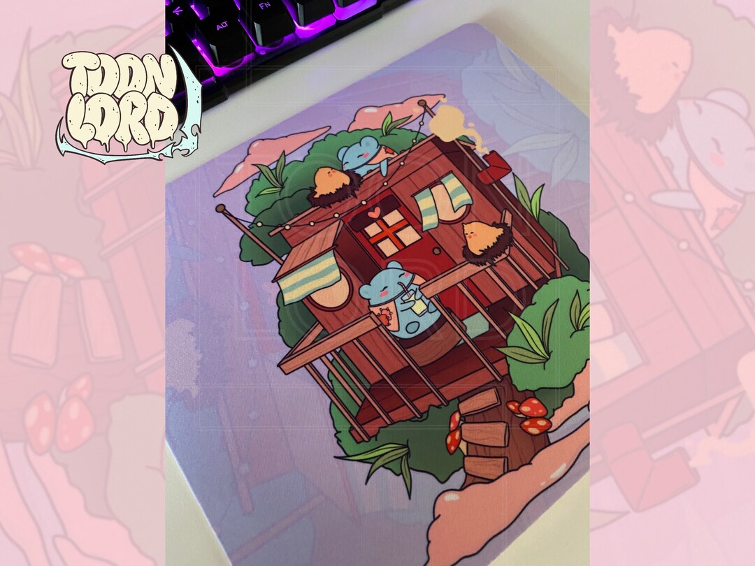 Kawaii and Cozy Mouse Pad, Anime Gaming Mat, Pink Pastel Art, Dark ...