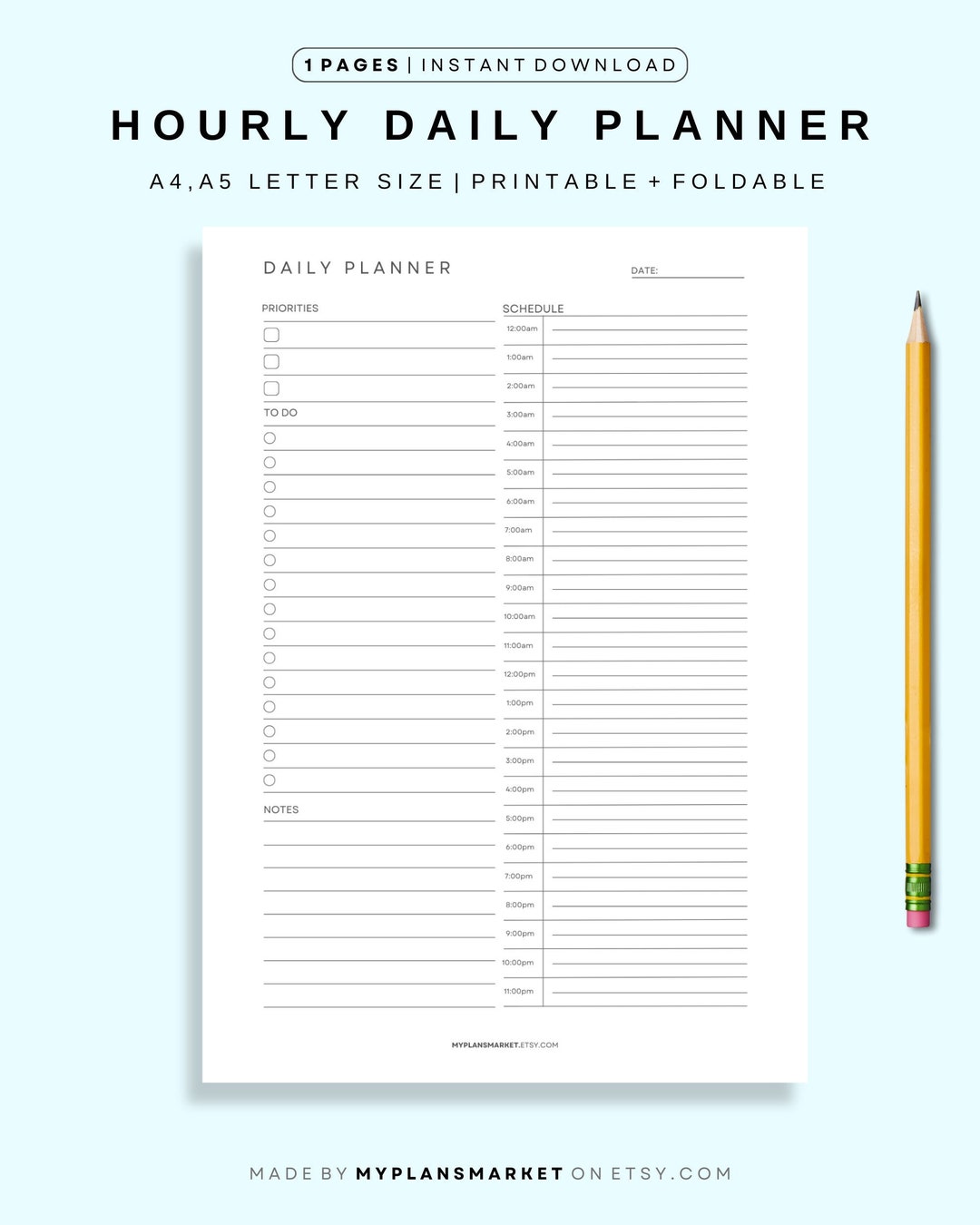 Fillable Daily Planner Printable Detailed Productivity - Etsy