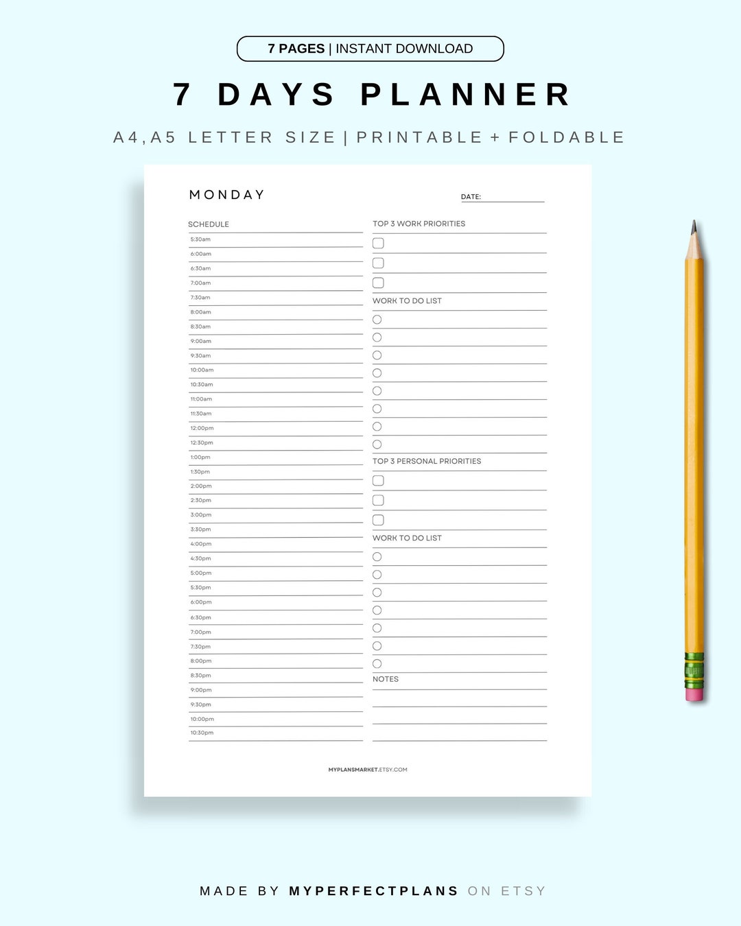 7 Day Planner Printable Daily Planner Weekly Planner Daily - Etsy