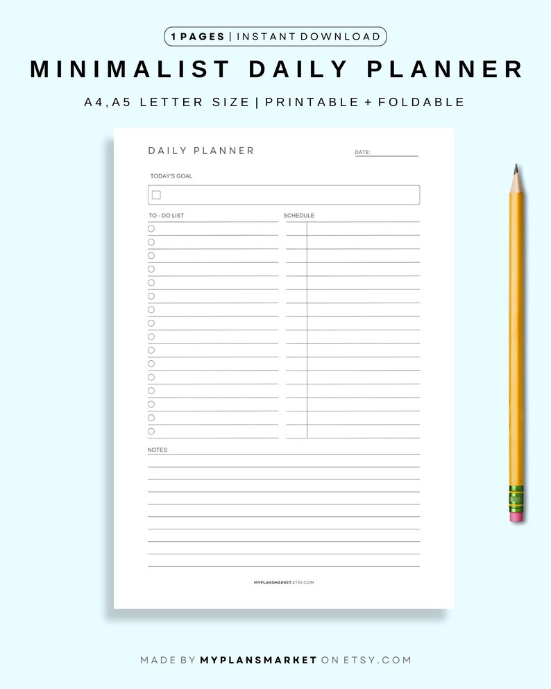 Minimalist Daily Planner Printable Daily to Do List for - Etsy