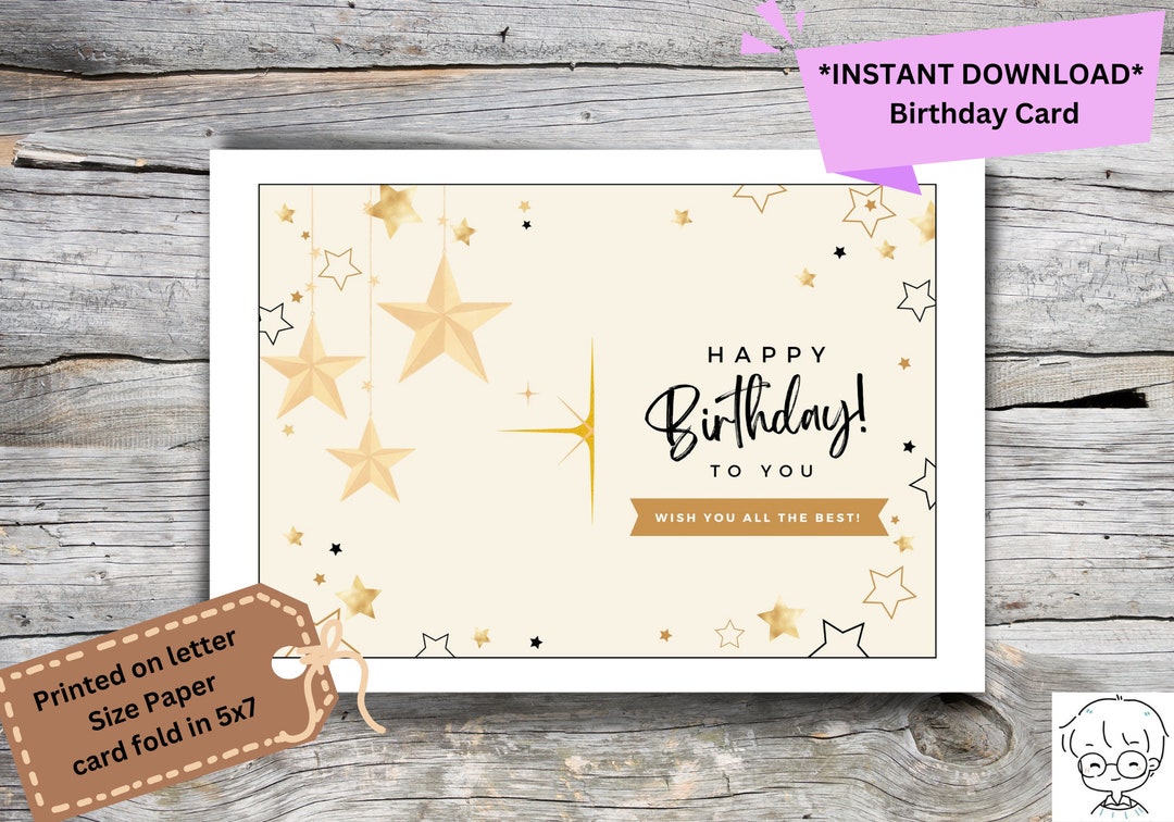 Printable Birthday Card Instant Download 5x7 Inch Cards for - Etsy