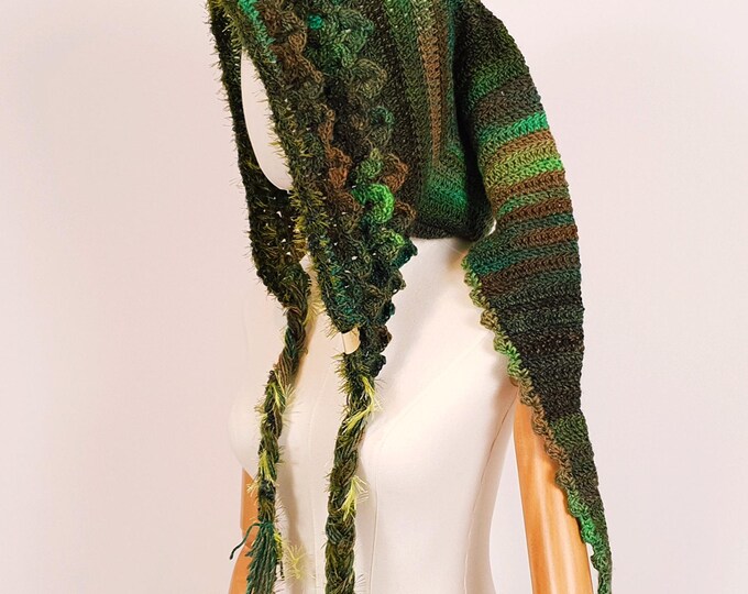 The Forest Elven Dragon Rider Scale Crochet Hood | Whimsical ...