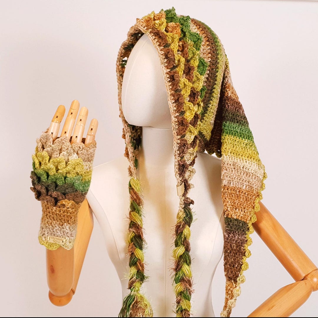 Crochet Bramble Dragon Scale Hood and Fingerless Gloves Set | Whimsical ...