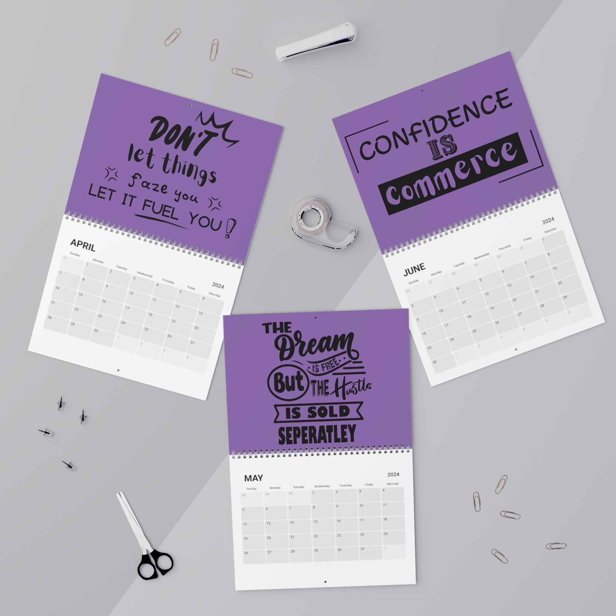 2024 Purple Wall Calendar With Monthly Affirmation Lavender Wall ...