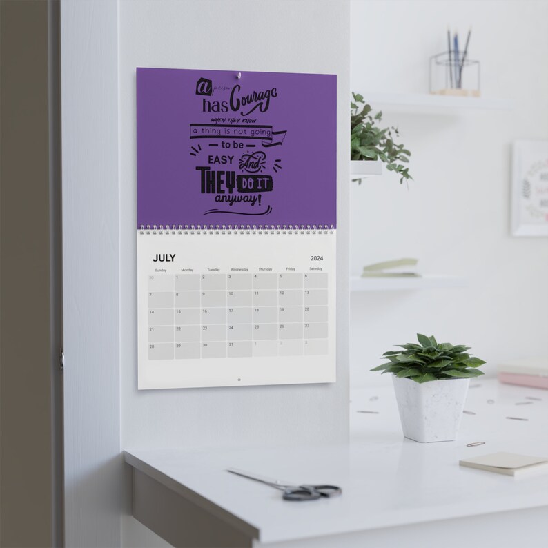 2024 Purple Wall Calendar With Monthly Affirmation Lavender Wall ...