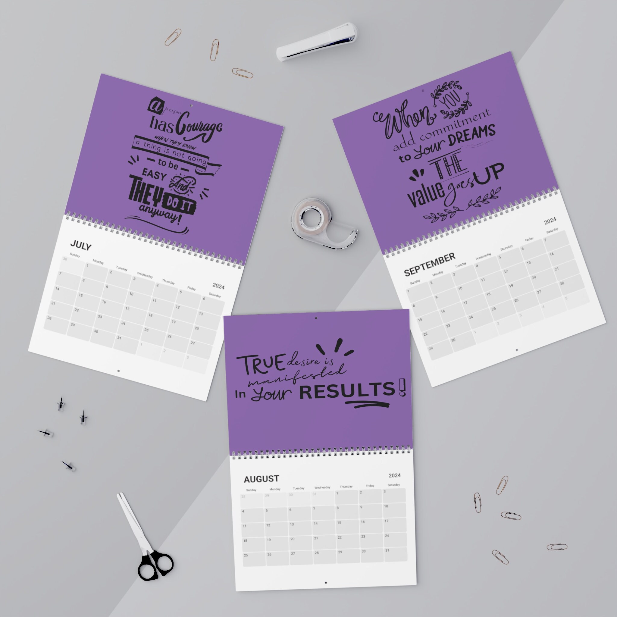 2024 Purple Wall Calendar With Monthly Affirmation Lavender Wall ...