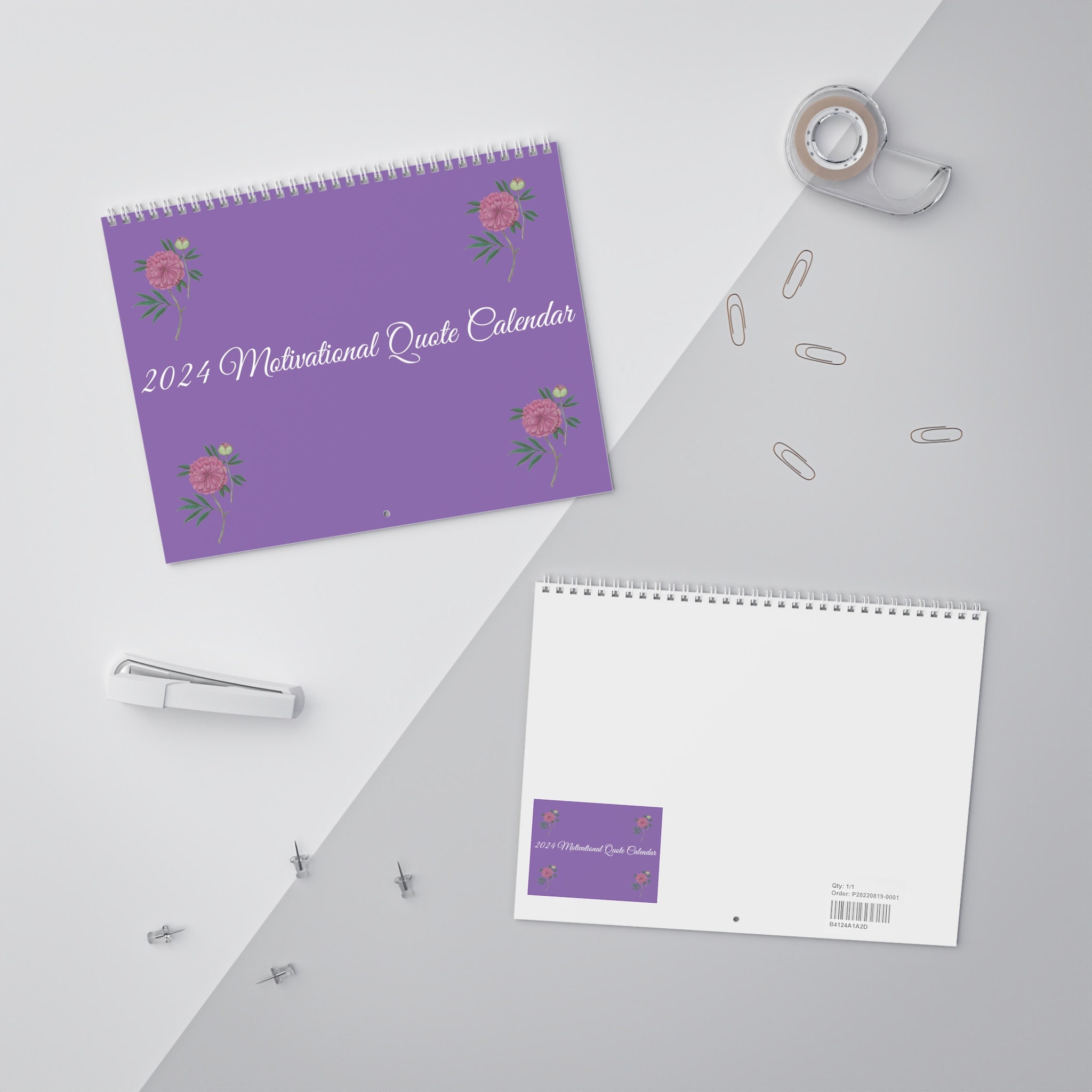 2024 Purple Wall Calendar With Monthly Affirmation Lavender Wall ...