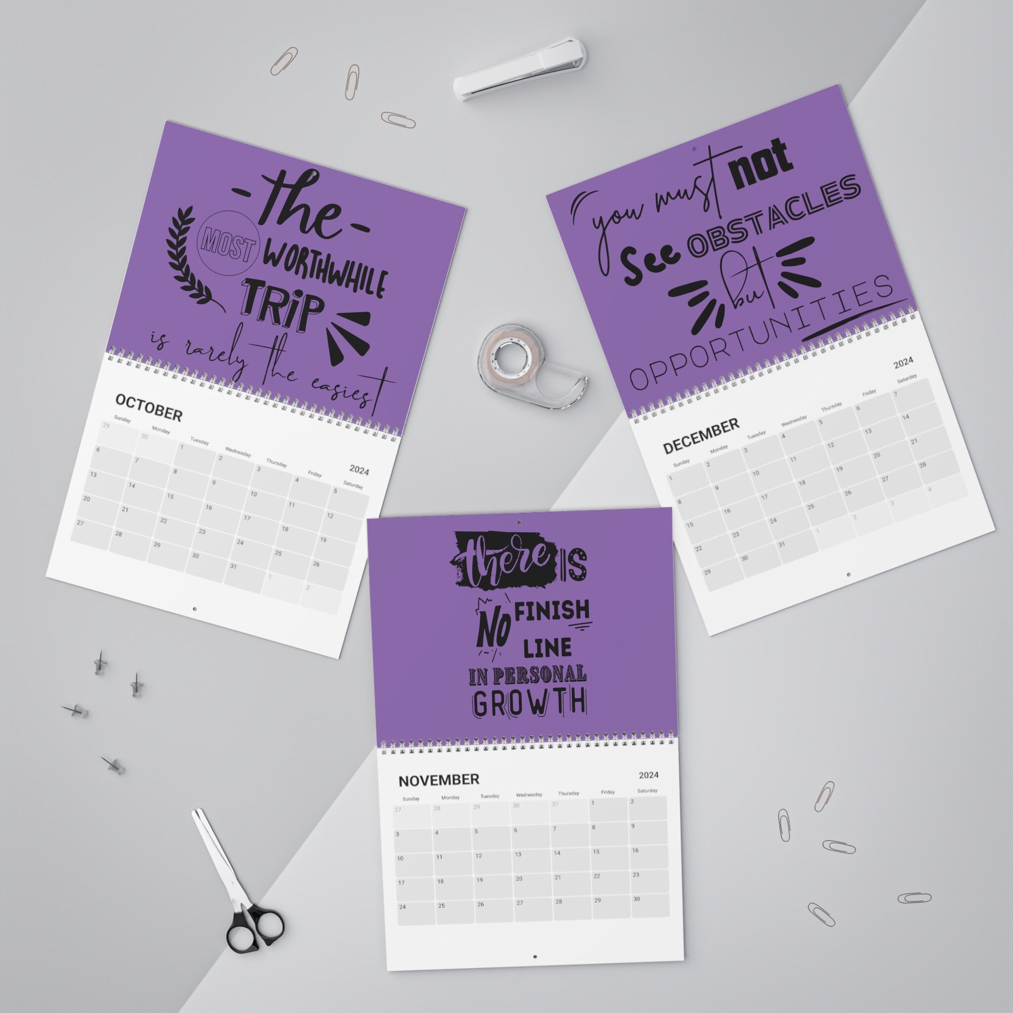 2024 Purple Wall Calendar With Monthly Affirmation Lavender Wall ...