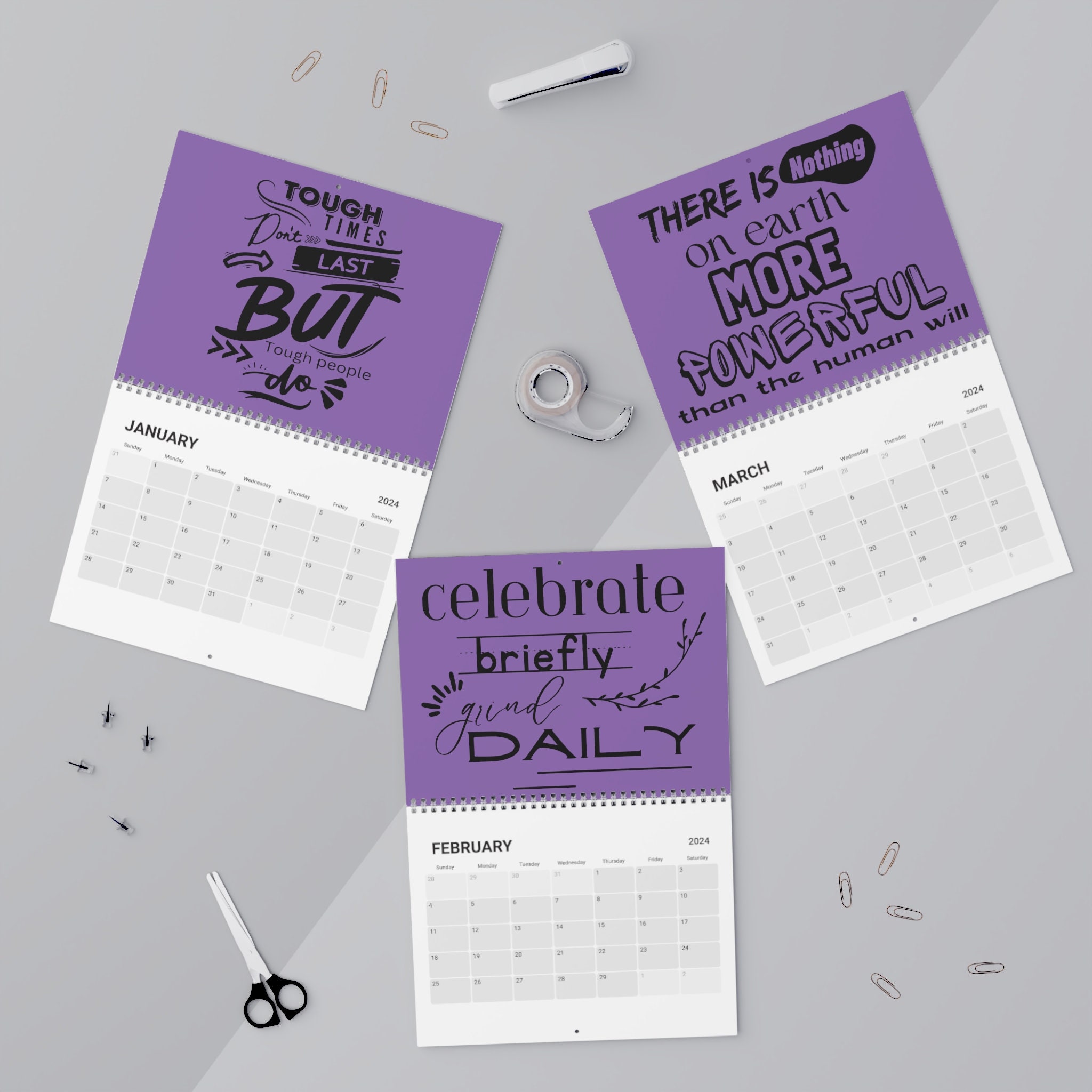 2024 Purple Wall Calendar With Monthly Affirmation Lavender Wall ...