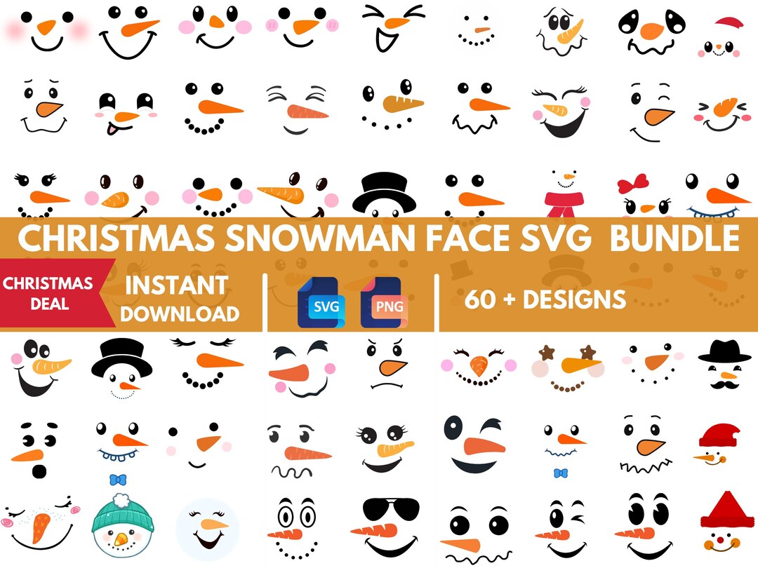 Christmas Snowman Face SVG Bundle | 60+ Festive Snowman Face Designs ...