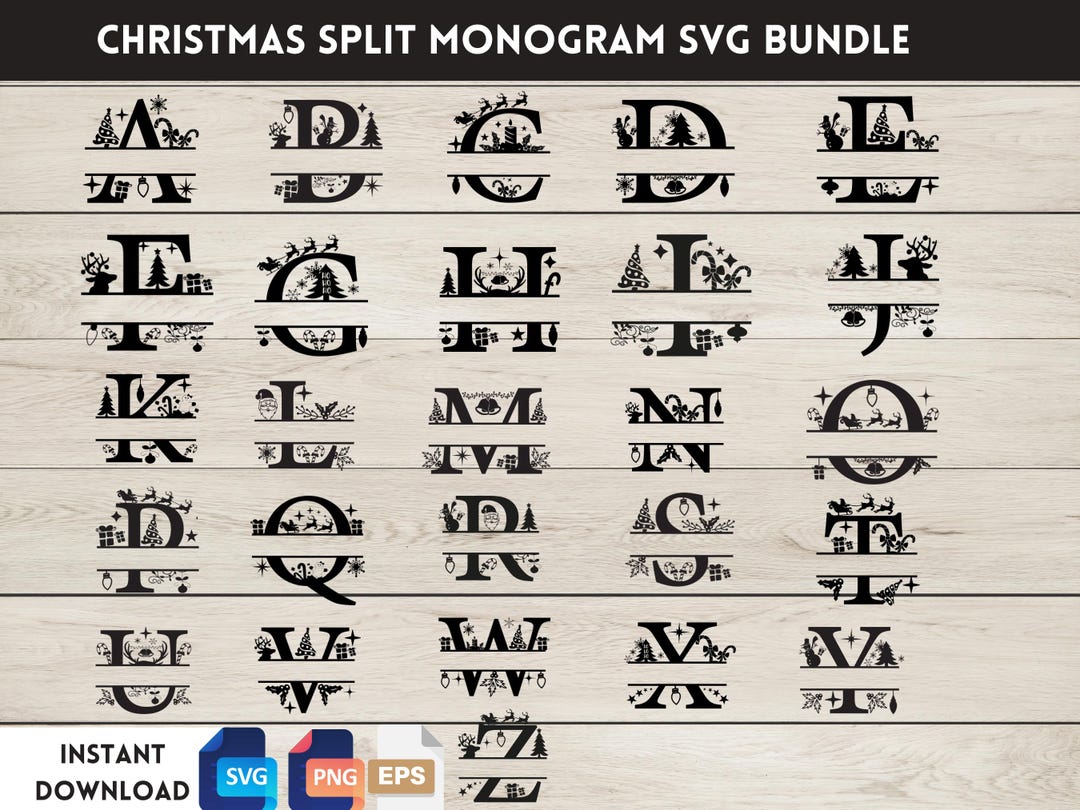 Christmas Split Monogram Letters, Christmas Svg Cut Files, 26 Christmas ...