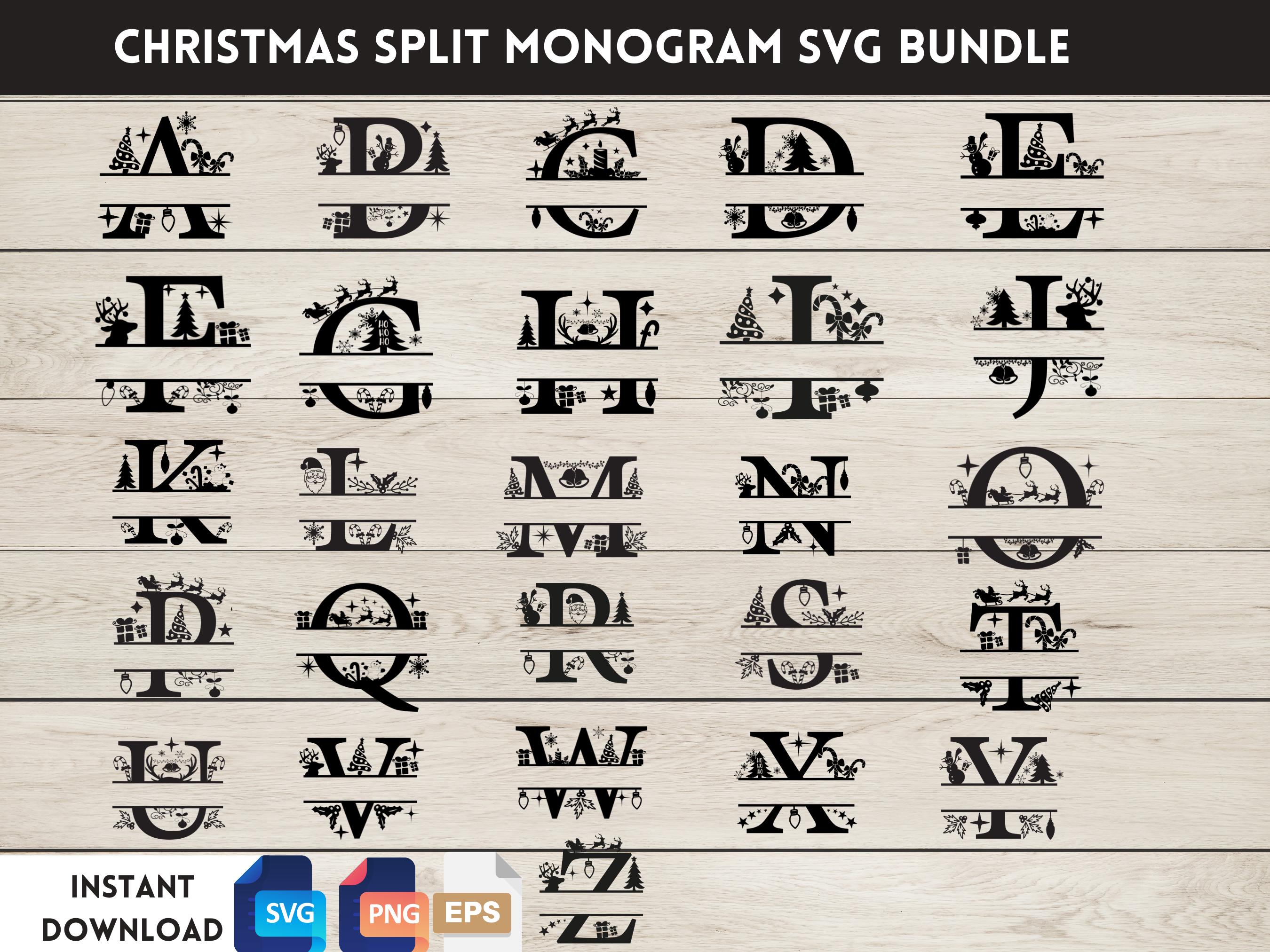 Christmas Split Monogram Letters, Christmas Svg Cut Files, 26 Christmas ...
