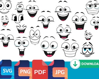 Face Emotion SVG Bundle, Cute Funny Emoji and Cartoon Expressions ...