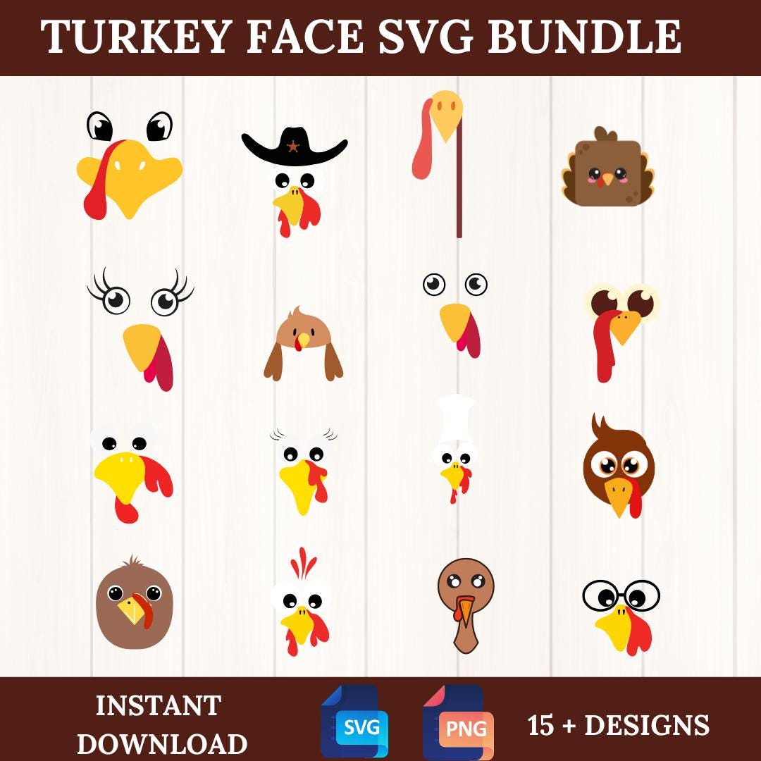 Turkey Svg,turkey Face Svg File ,thanksgiving Bundle Svg,turkey Face ...