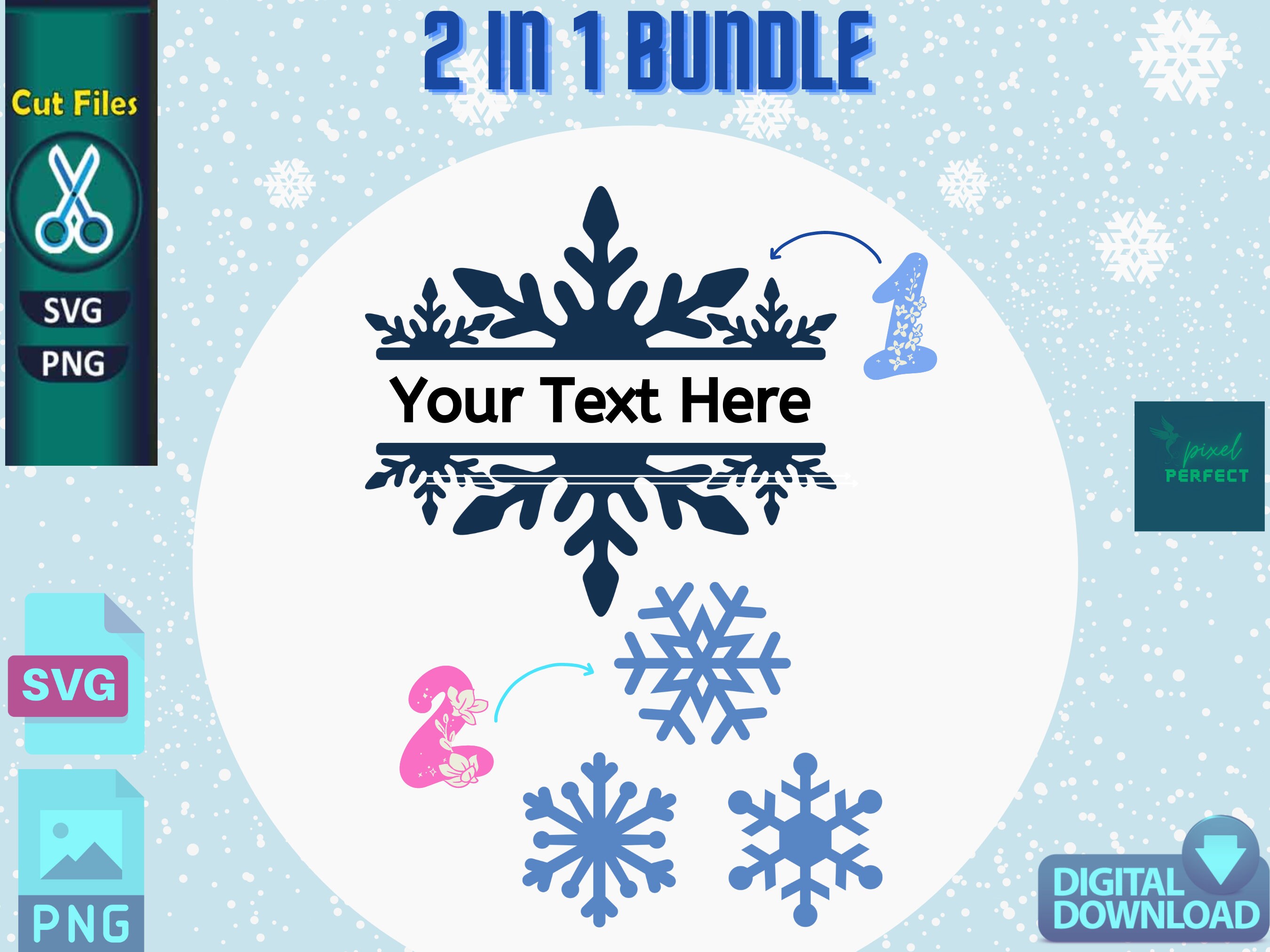 Snowflake Split Monogram Svg, Png / Svg Files for Cricut and Silhouette ...