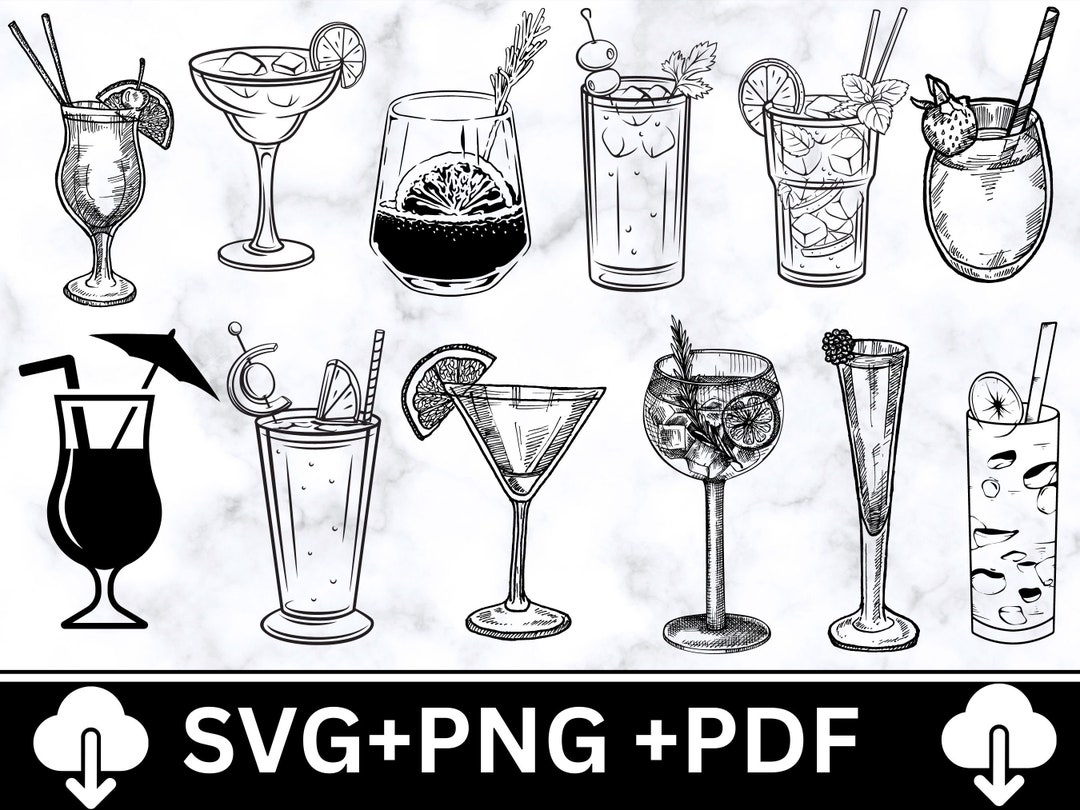 Cocktail Svg,cocktail Hand-drawn Illustrations , Cocktail Vector ...