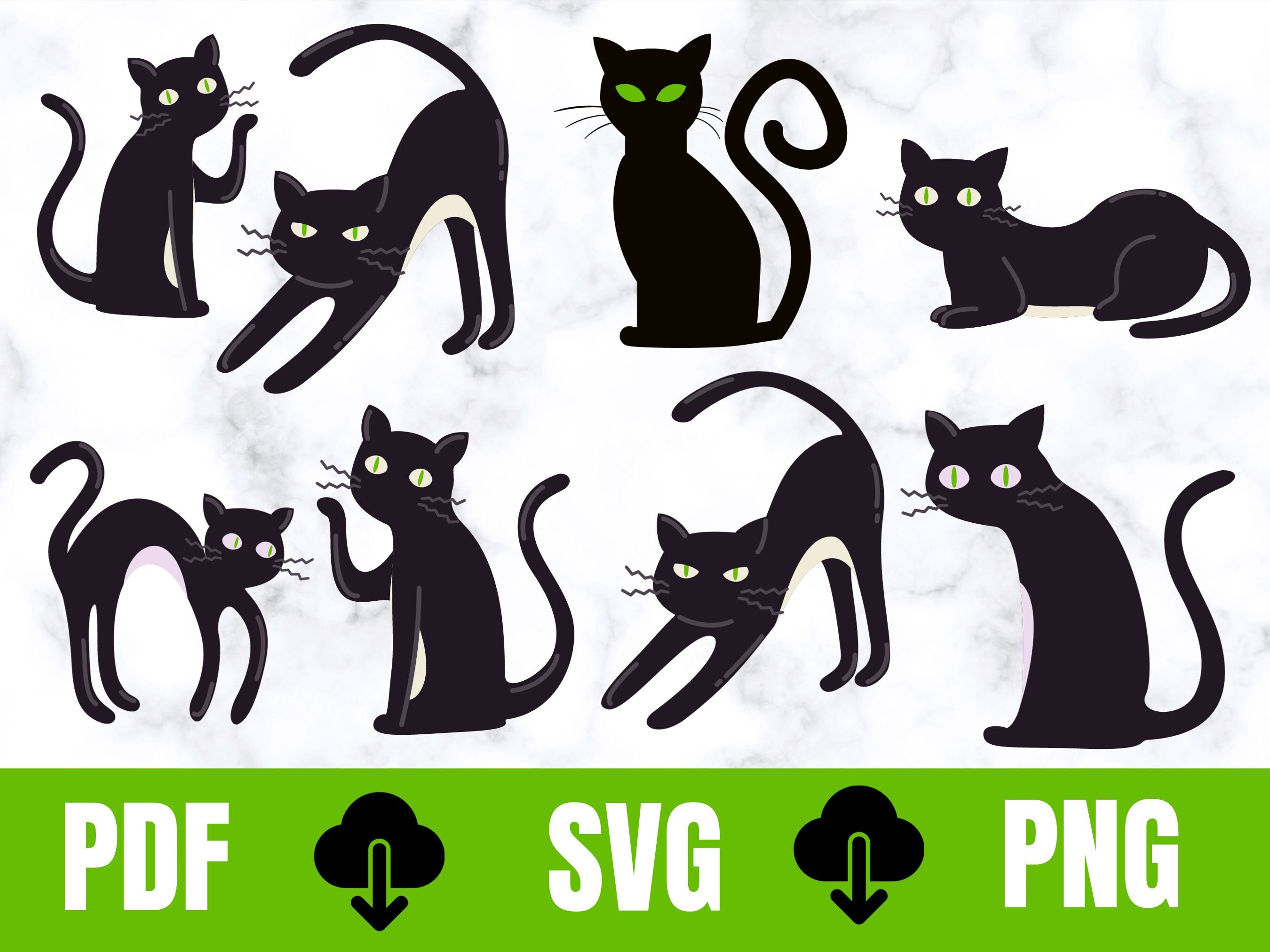 Halloween Cat SVG Bundle, Black Cat Png Bundle, Cat Clipart, Halloween ...