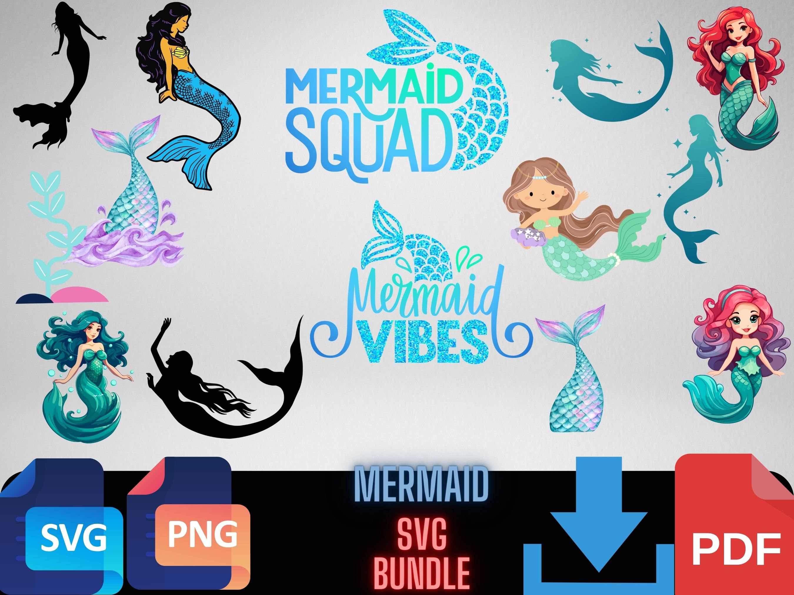 Mermaid SVG Bundle, Mermaid Monogram Svg, Cute Mermaid, Mermaid Clipart ...