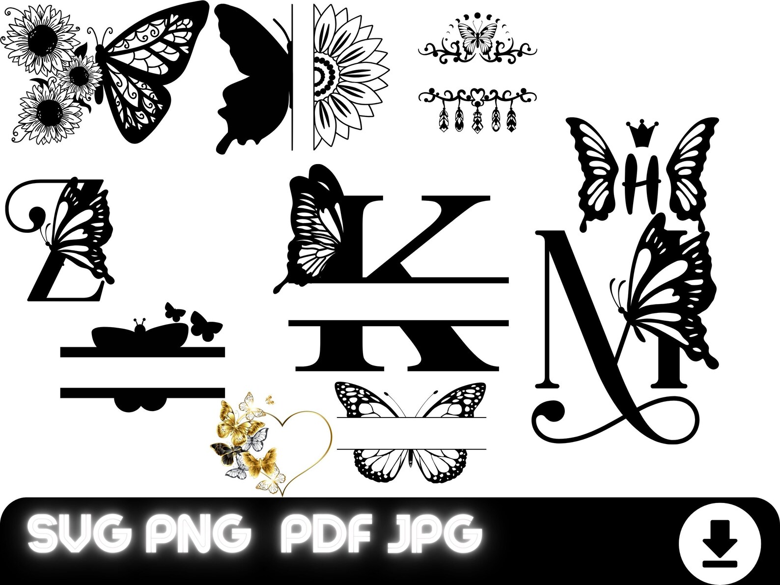 Butterfly Monogram Font Butterfly SVG Bundle Butterfly Alphabet ...