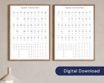 Japanese Hiragana & Katakana With Picture Chart Digital Prints, Instant ...
