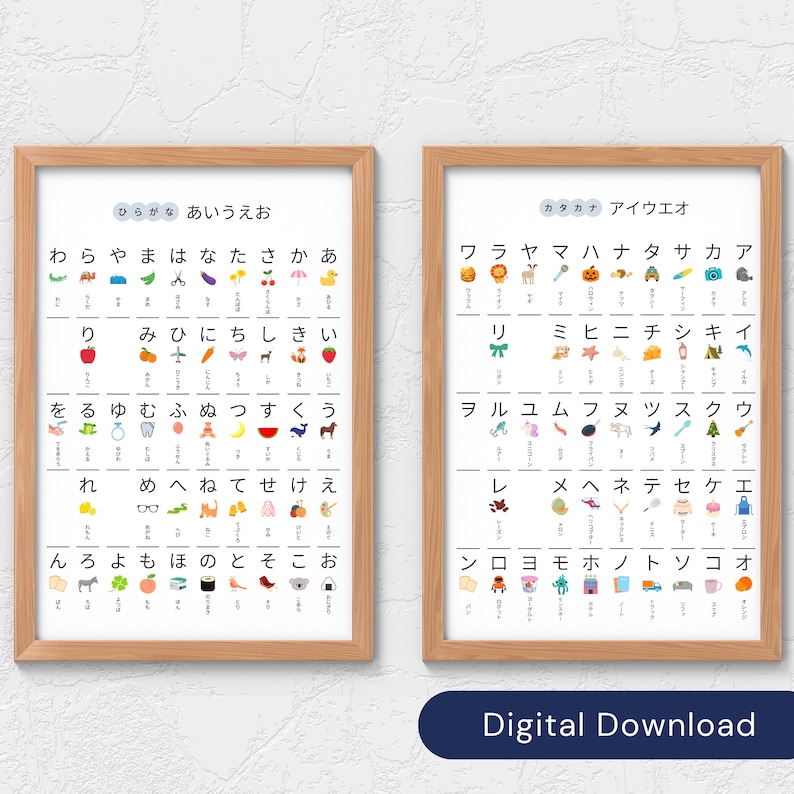 Japanese Hiragana & Katakana With Picture Chart Digital Prints, Instant ...