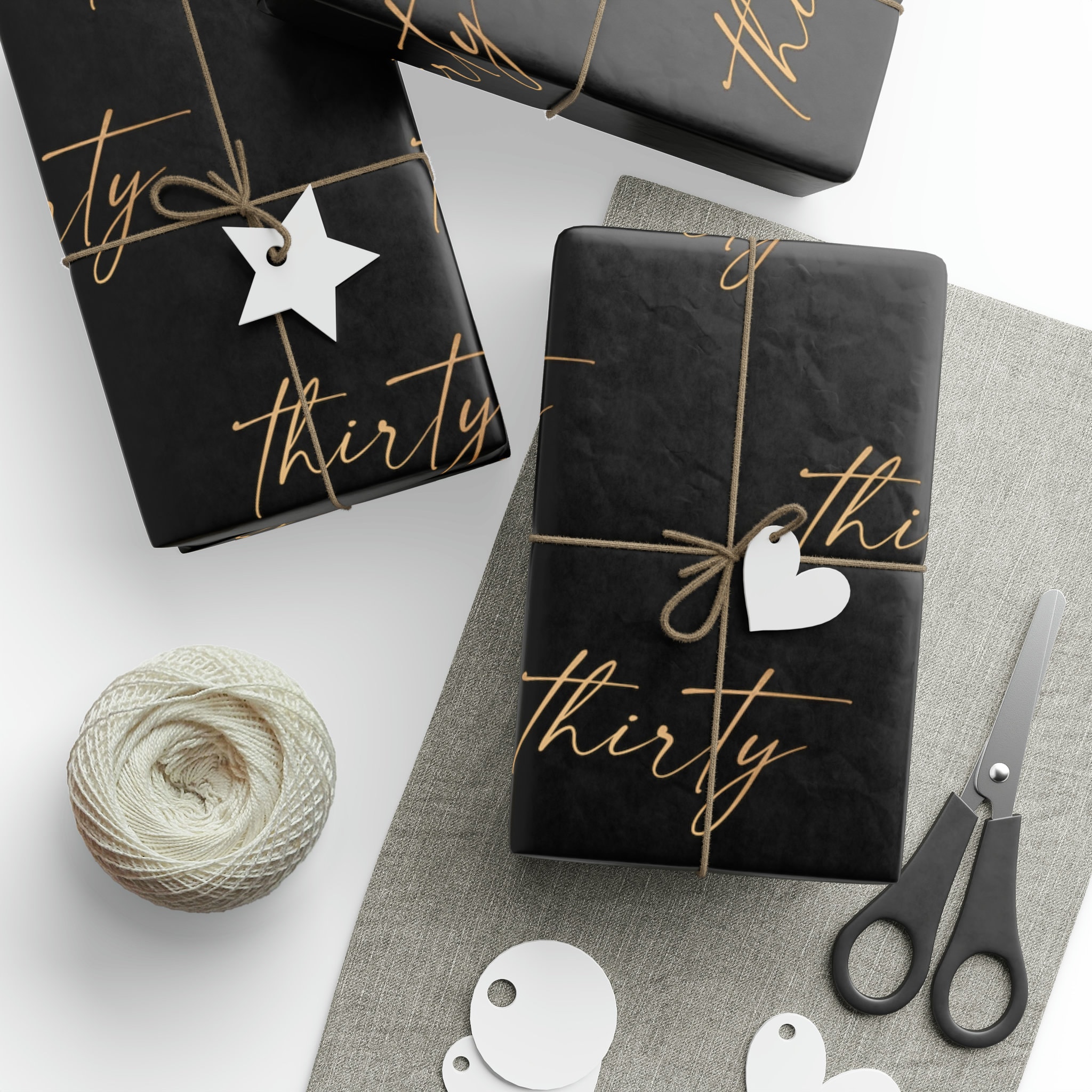 30th Birthday Wrapping Paper, Black and Gold Thirty Birthday Gift Wrap ...