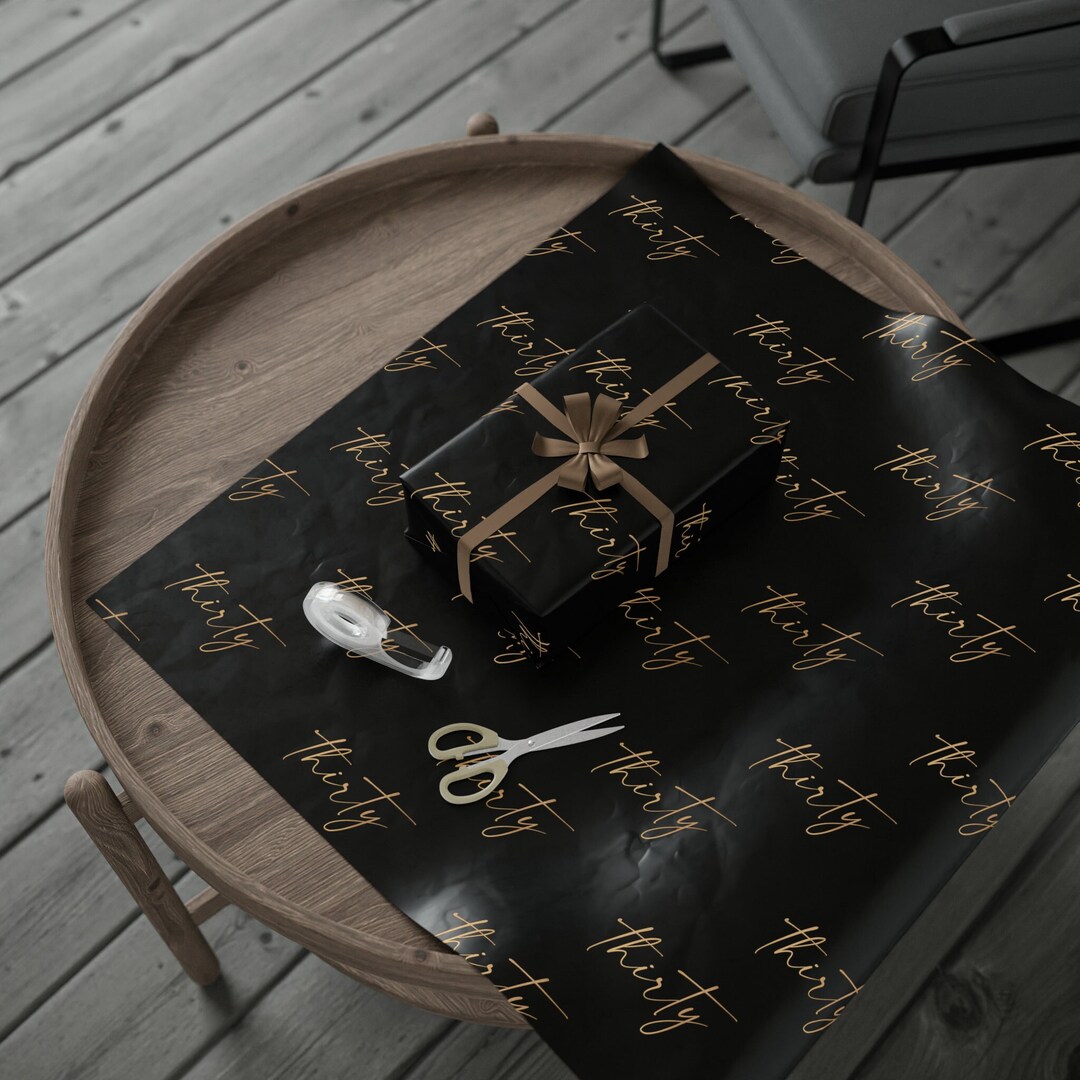 30th Birthday Wrapping Paper, Black and Gold Thirty Birthday Gift Wrap ...